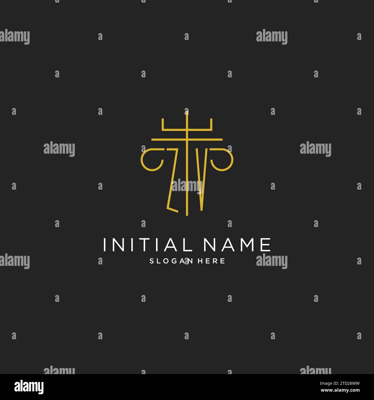 ZV initial with monoline pillar logo style, luxury monogram logo design for legal firm vector ...