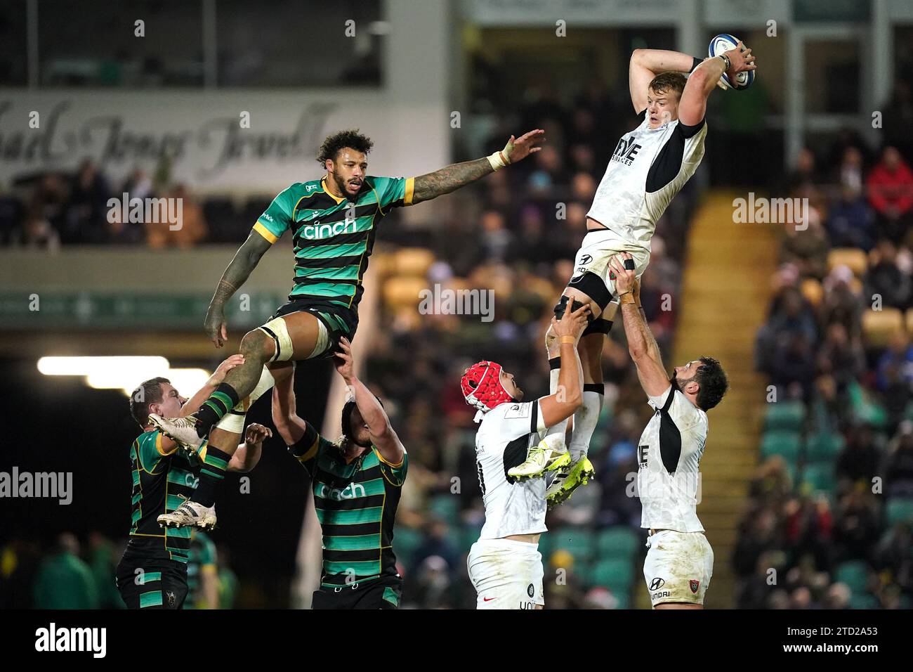 Northampton Saints' Courtney Lawes and RC Toulon's David Ribbans ...