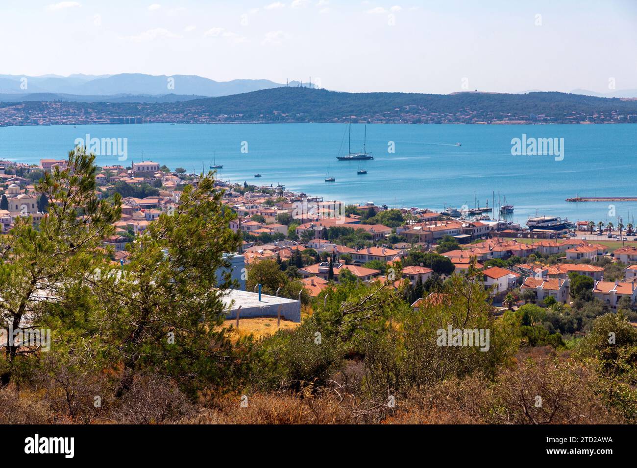 Panoramic view of Cunda Island on the Aegean Sea, Balikesir province ...
