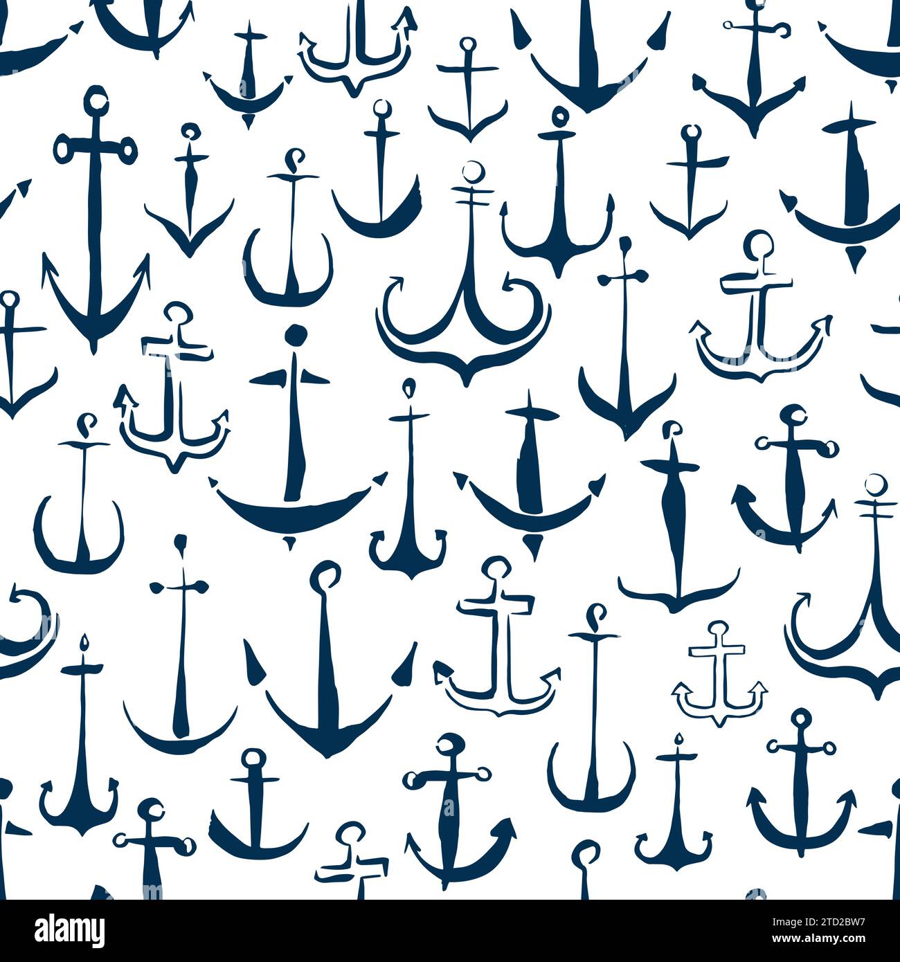 Anchors nautical seamless pattern hand painted with ink brush, isolated ...