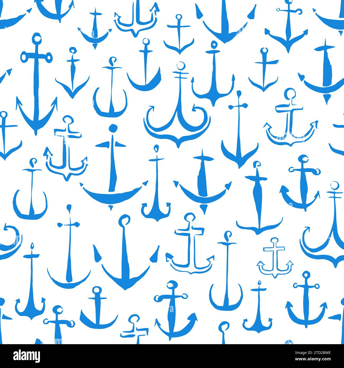 Anchors nautical seamless pattern hand painted with ink brush, isolated ...