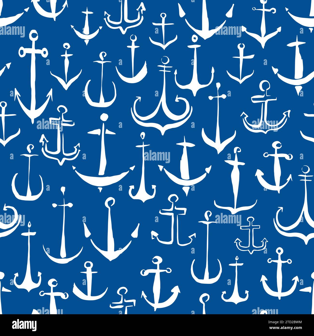 Anchors nautical seamless pattern hand painted with ink brush, isolated ...