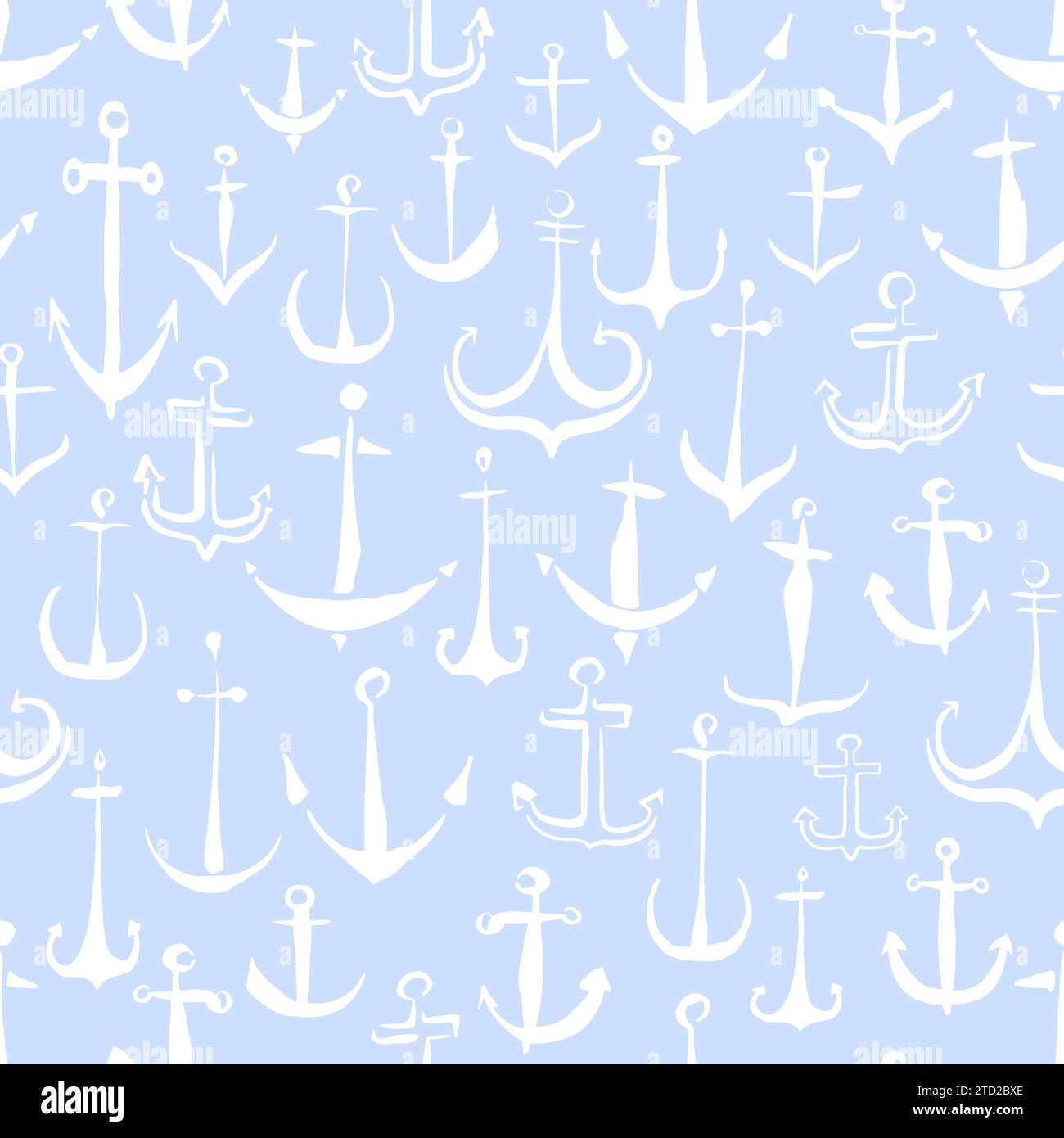 Anchors nautical seamless pattern hand painted with ink brush, isolated ...