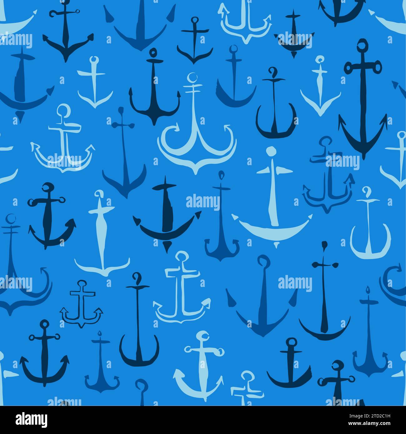 Anchors nautical seamless pattern hand painted with ink brush, isolated ...