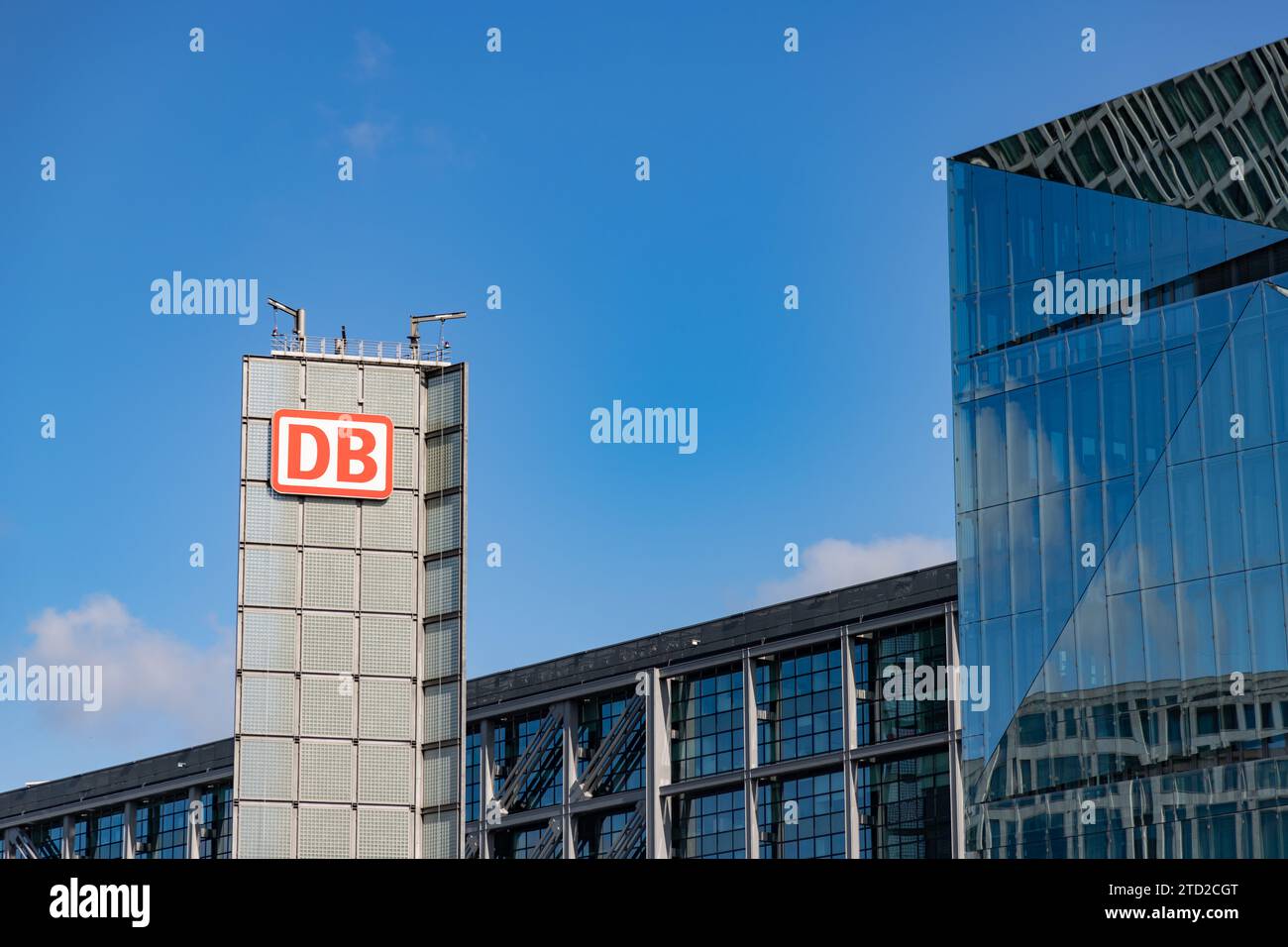 A picture of the Deutsche Bahn AG logo at the Berlin Central Station ...