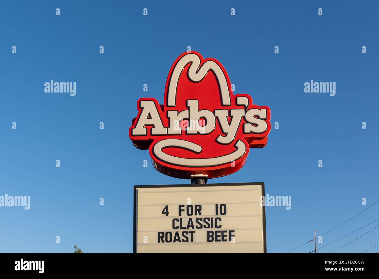 Arby's sign with the blue sky background. Salt Lake City, Utah, USA ...