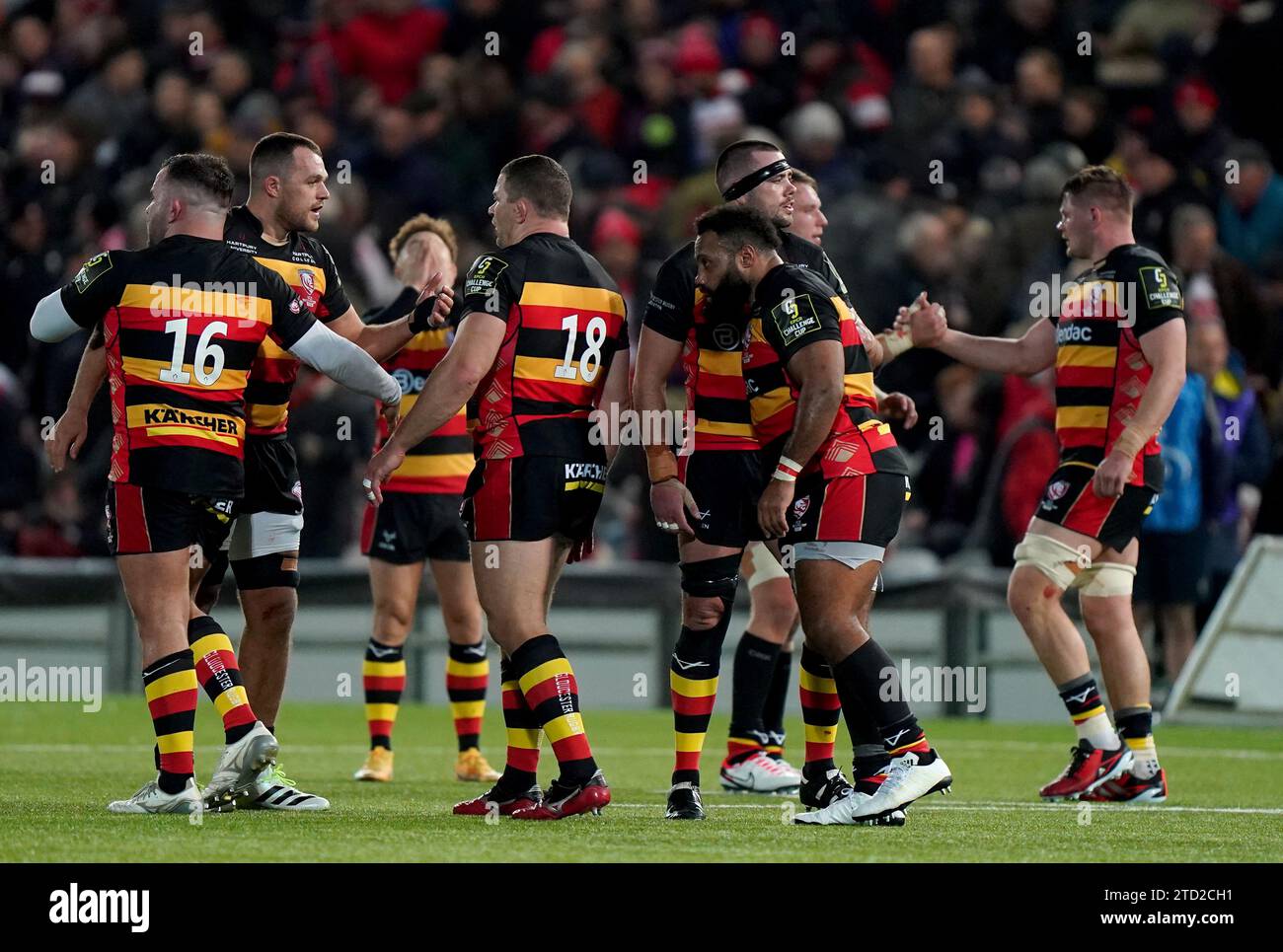 Gloucester Rugby players celebrates full time following the EPCR ...