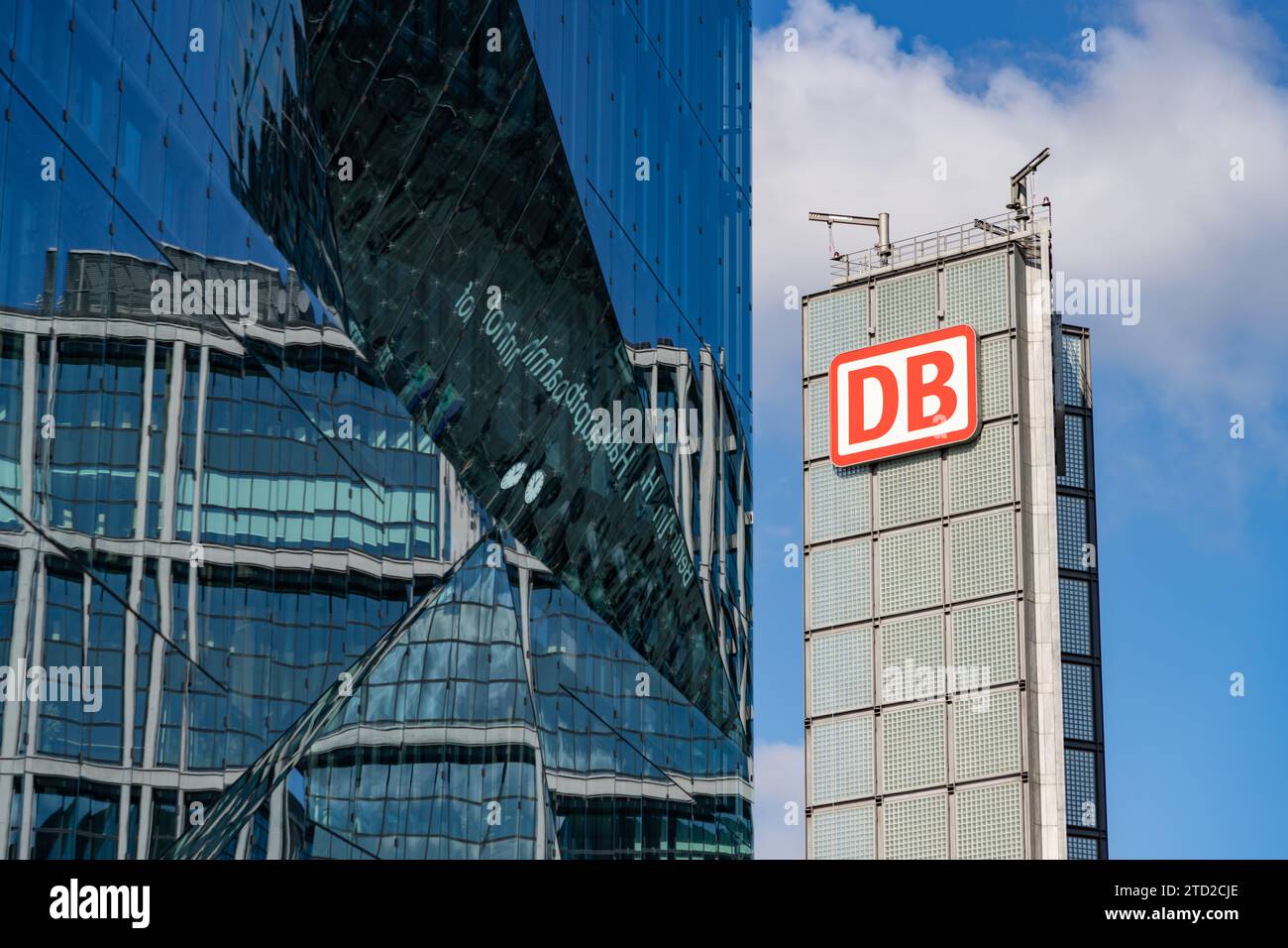 A picture of the Deutsche Bahn AG logo at the Berlin Central Station ...