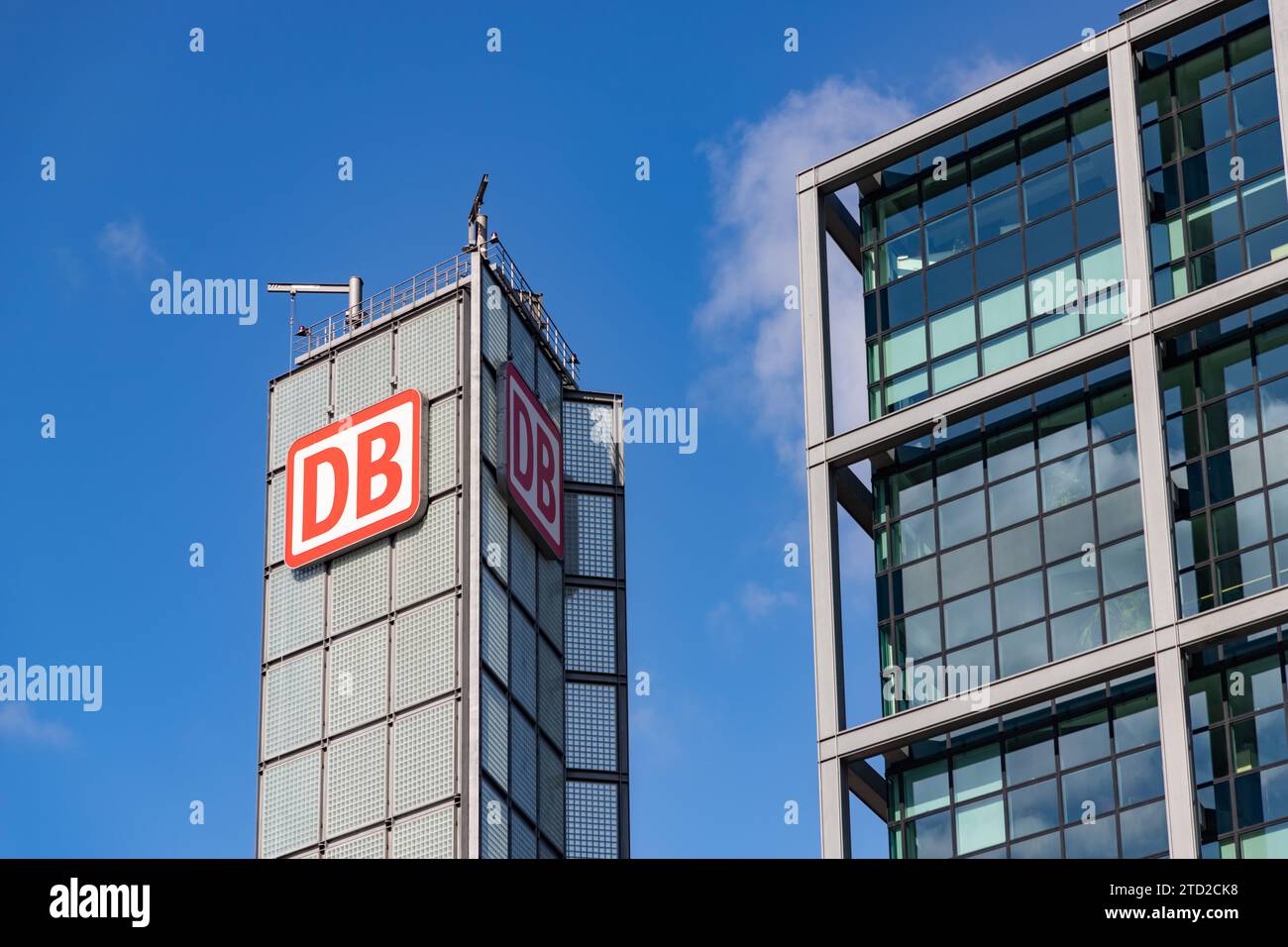 A picture of the Deutsche Bahn AG logo at the Berlin Central Station ...