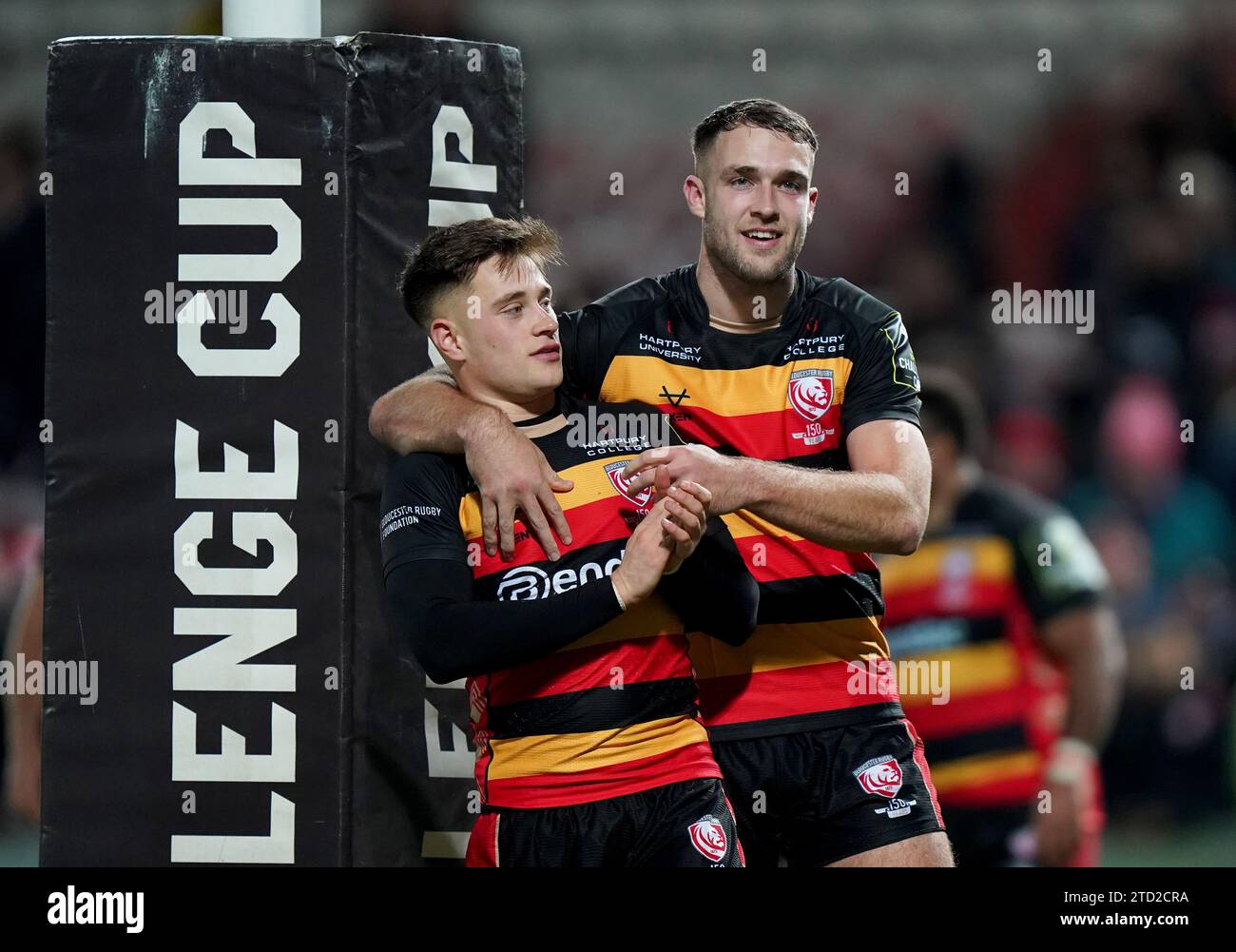 Gloucester Rugby's Stephen Varney (left) and Max Llewellyn celebrate ...