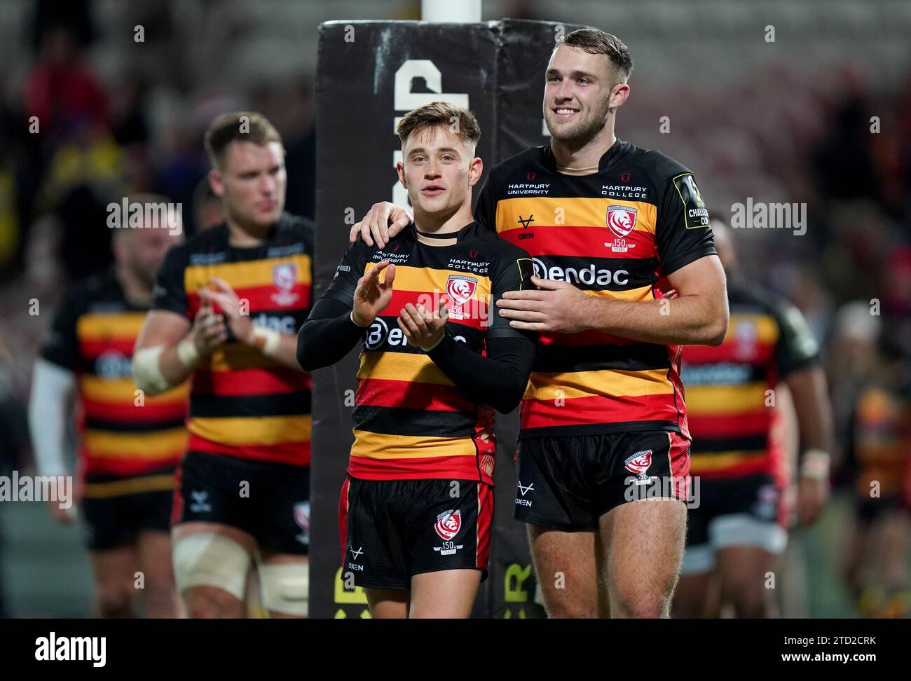 Gloucester Rugby's Stephen Varney (left) and Max Llewellyn celebrate ...
