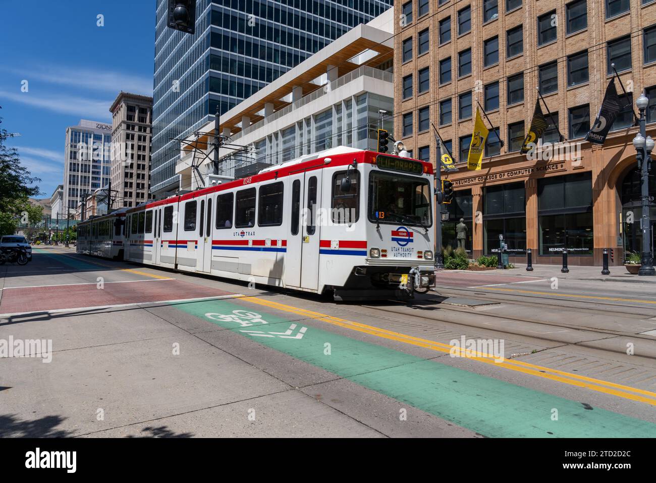 A UTA TRAX light rail train in downtown Salt Lake City, Utah, USA Stock ...