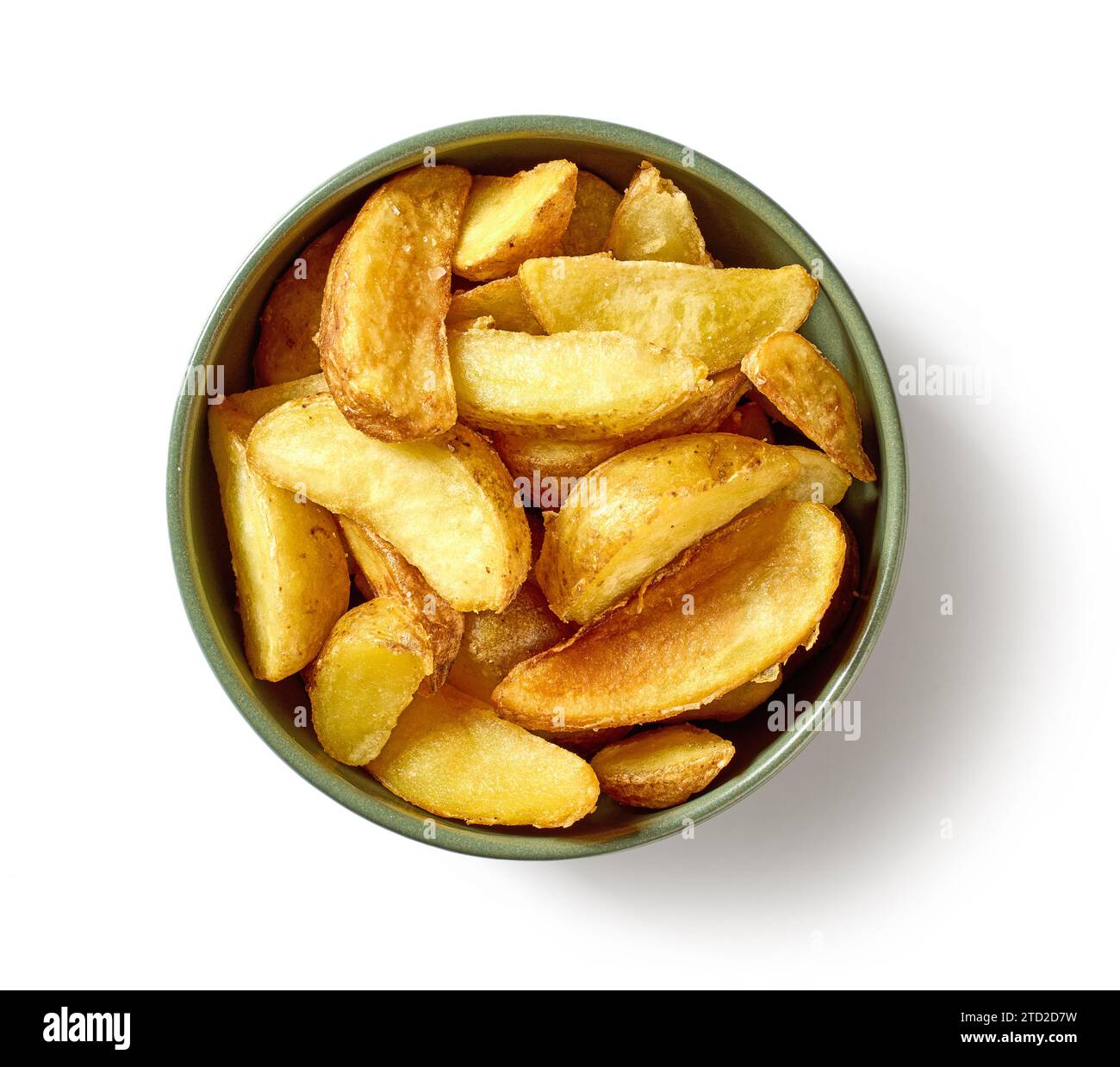 bowl of fried potato wedges isolated on white background, top view ...