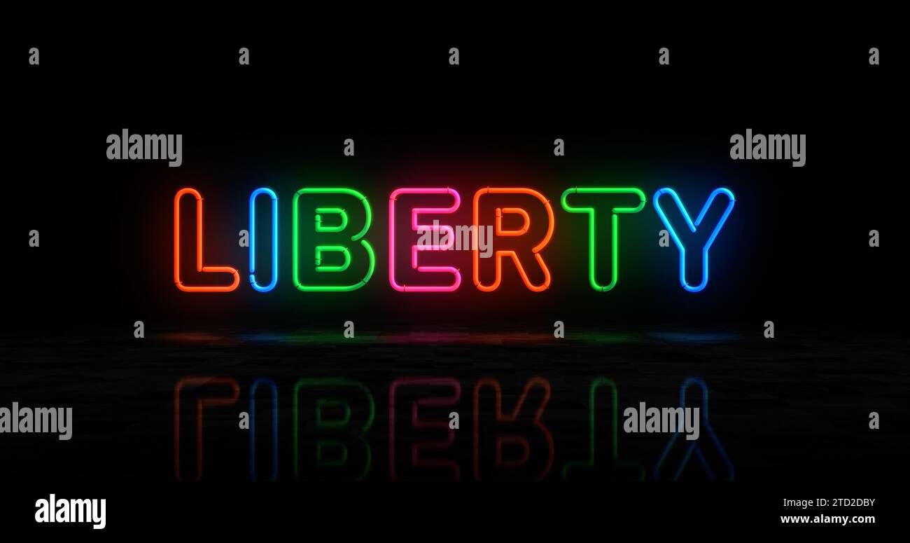 Liberty neon symbol. Freedom and success light color bulbs. Abstract ...