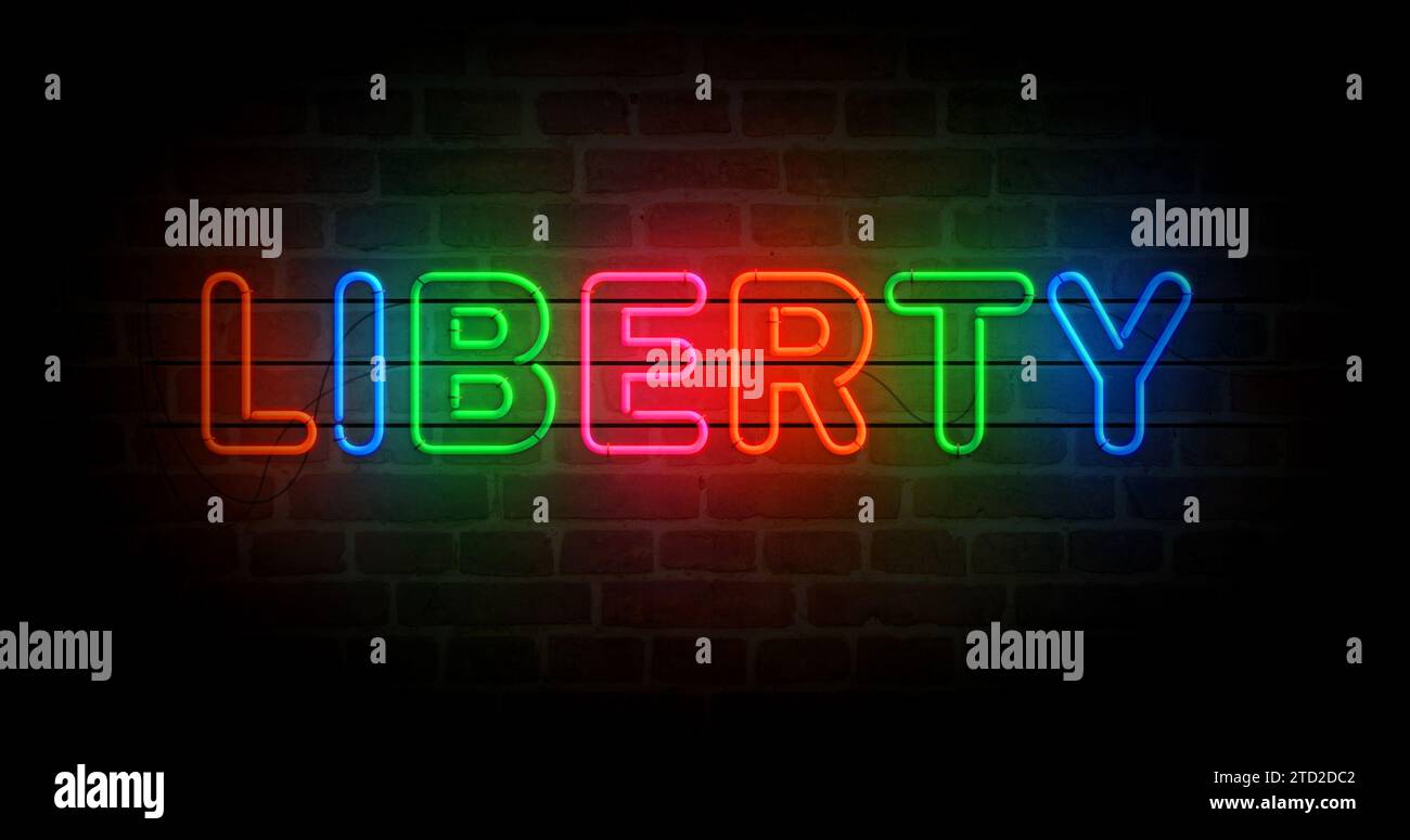 Liberty neon symbol. Freedom and success light color bulbs. Abstract ...