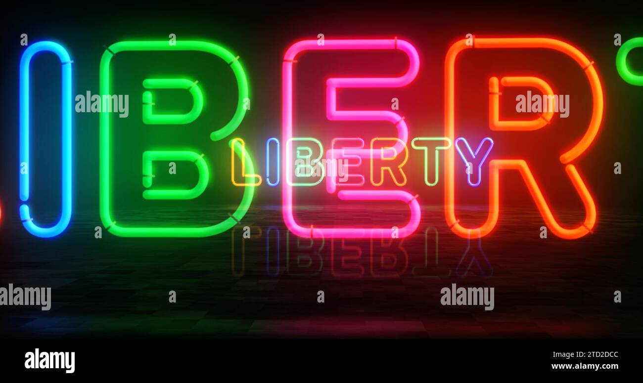 Liberty neon symbol. Freedom and success light color bulbs. Abstract ...