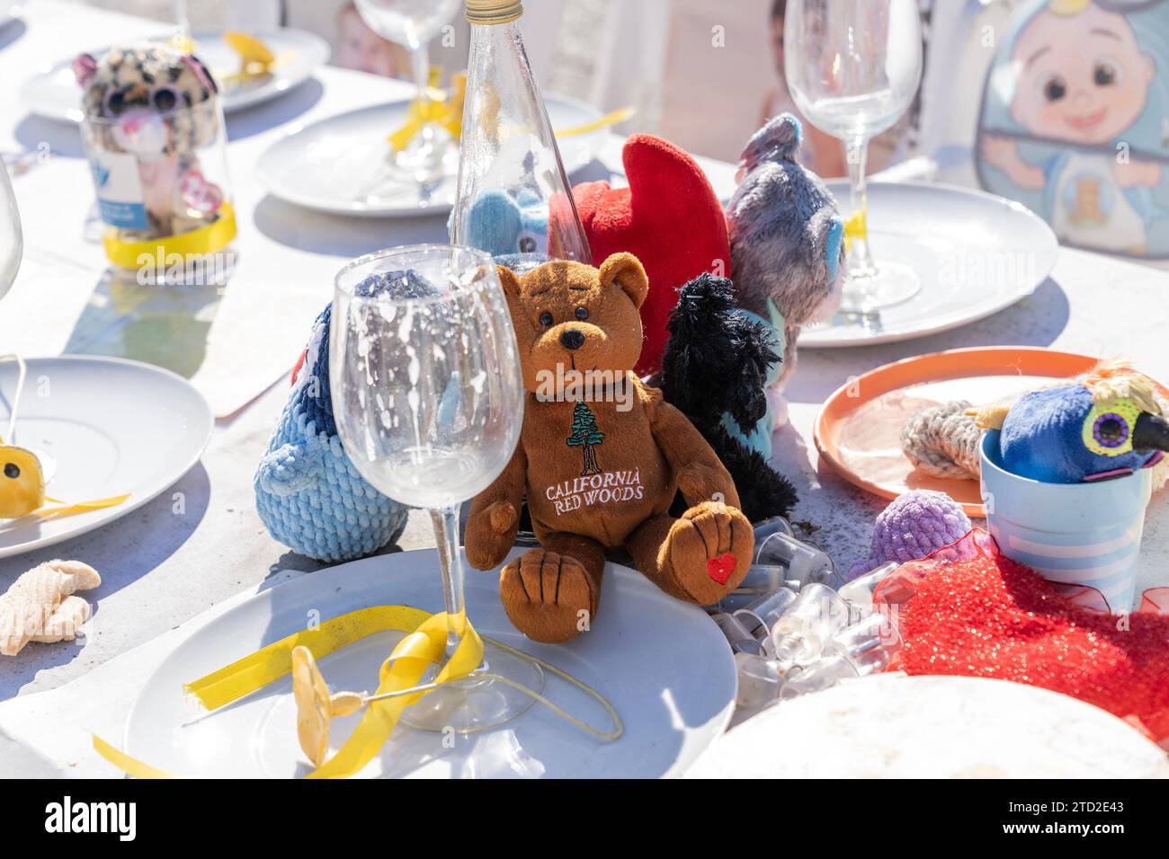 Empty Shabbat dinner tables seen on square in front of museum of art in ...