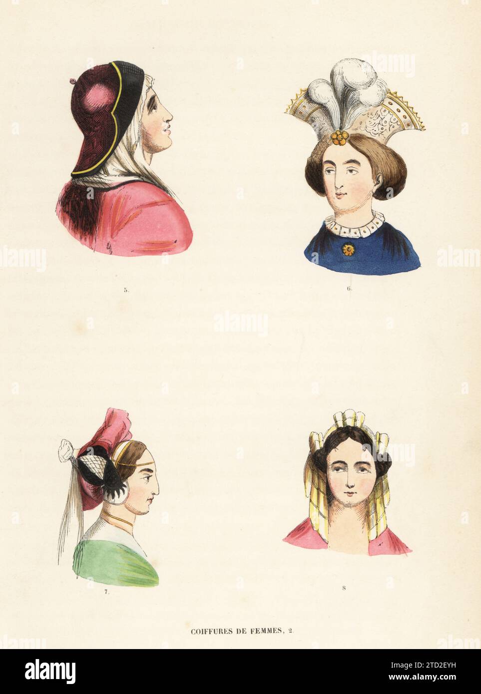 Italian woman in velvet hat from the Urbino Bible 5, bonnet of feathers ...