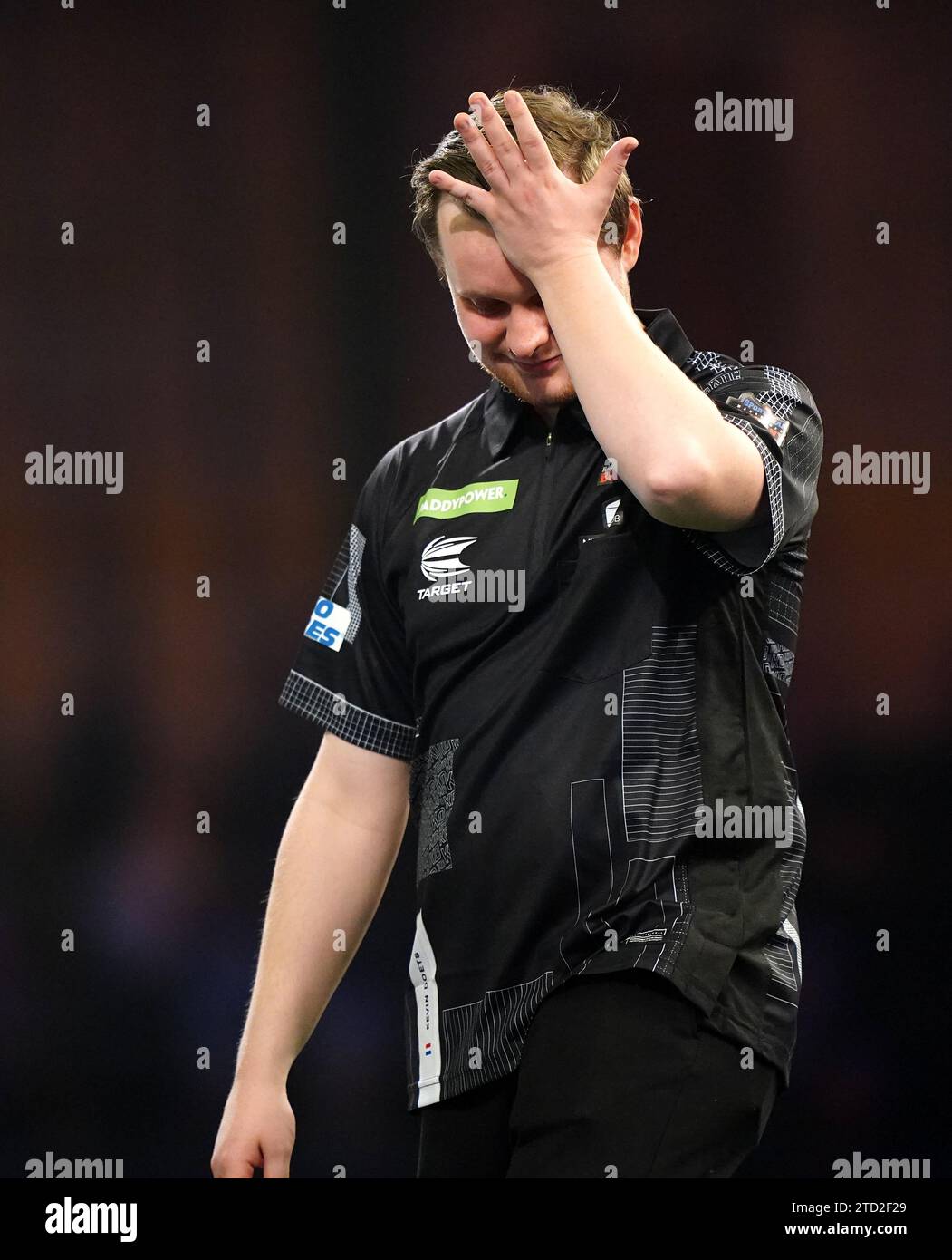 Kevin Doets reacts during his match against Michael Smith (not pictured ...