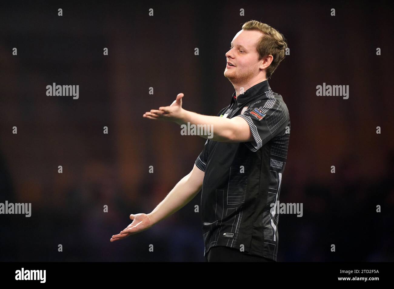 Kevin Doets reacts during his match against Michael Smith (not pictured ...