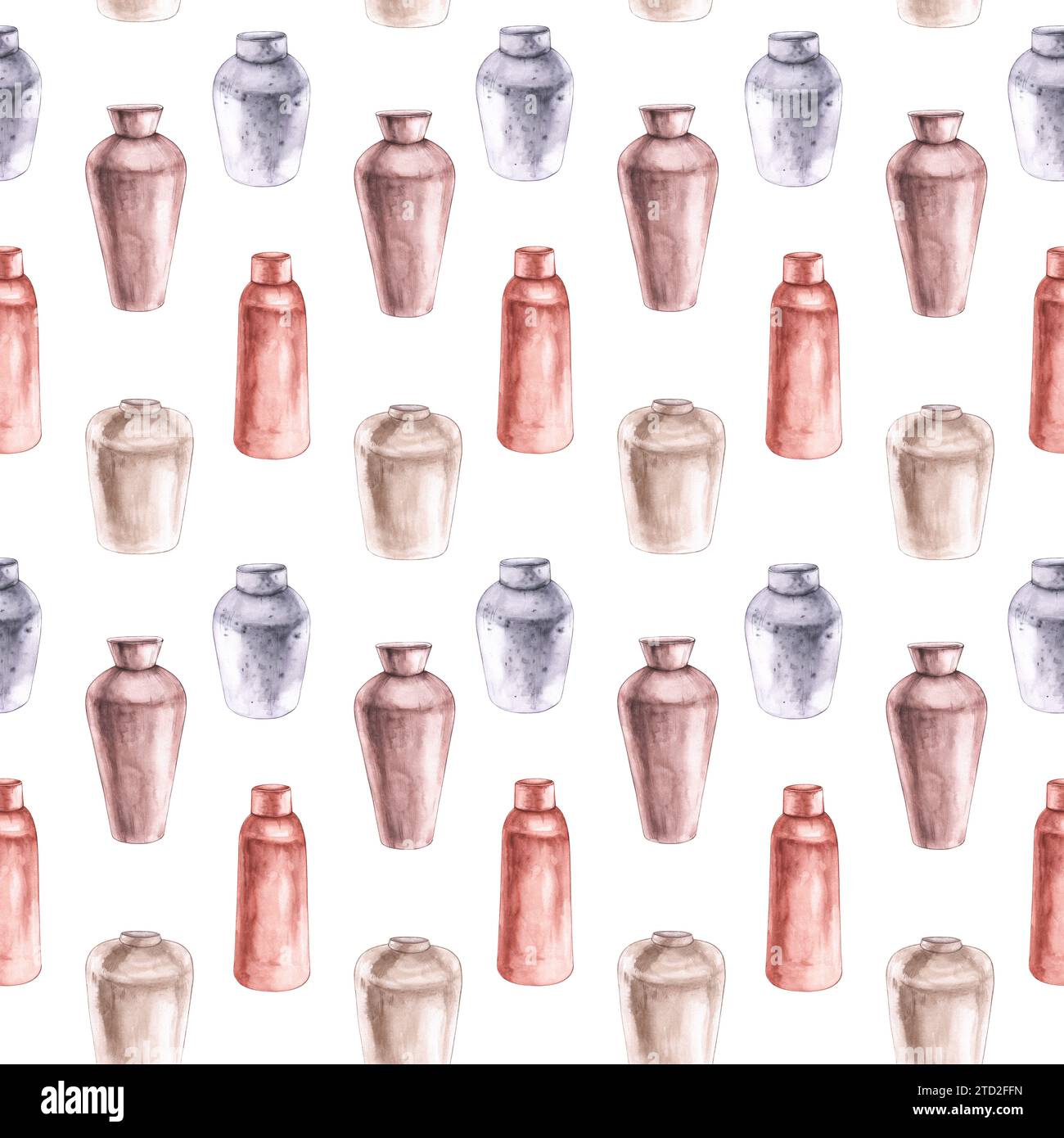 Wedding pattern with vases on a white background. Watercolor ceramic ...