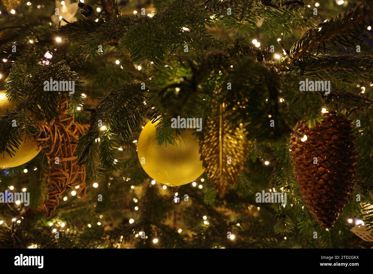 Beautiful Christmas lights, decorations and baubles on the Christmas ...