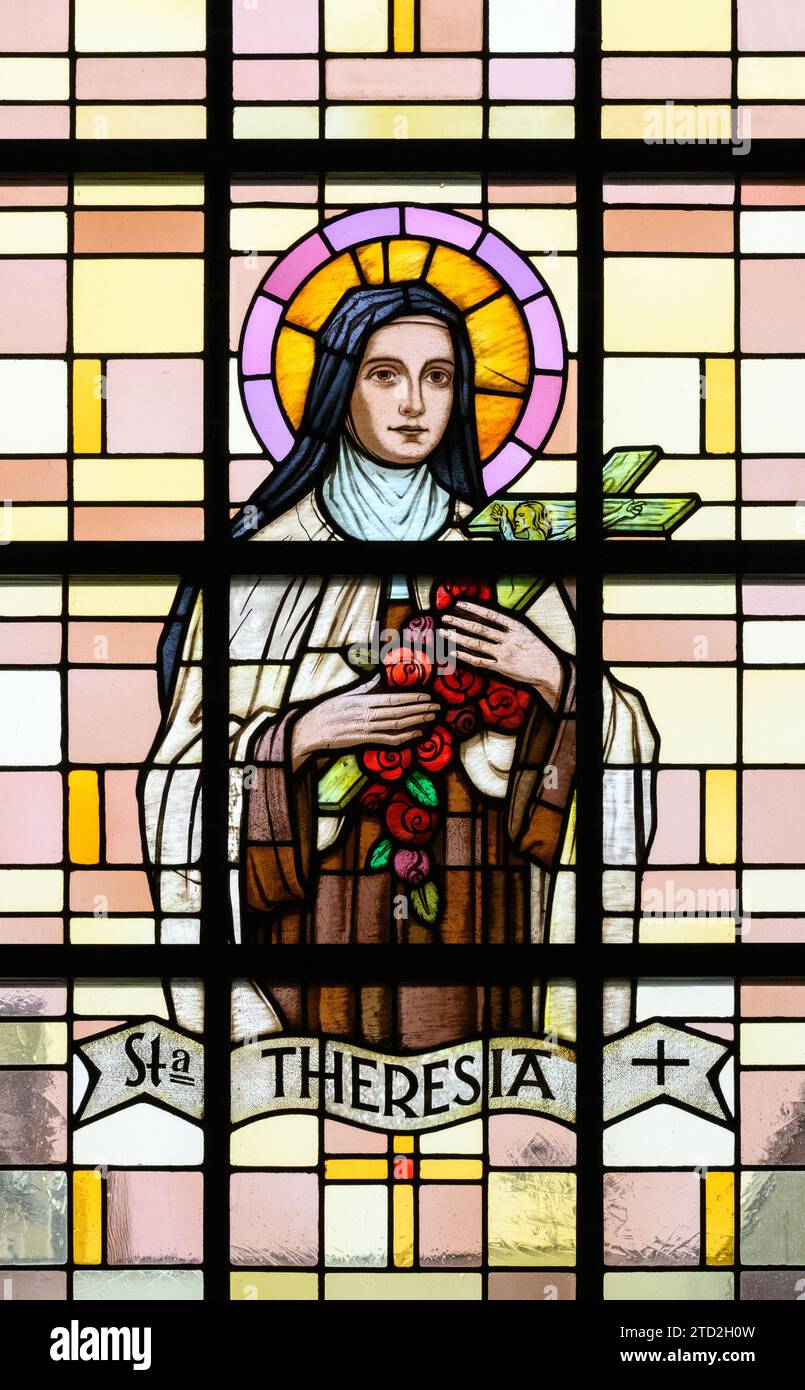 St Thérèse of Lisieux. A stained-glass window in Église Saint-Laurent ...