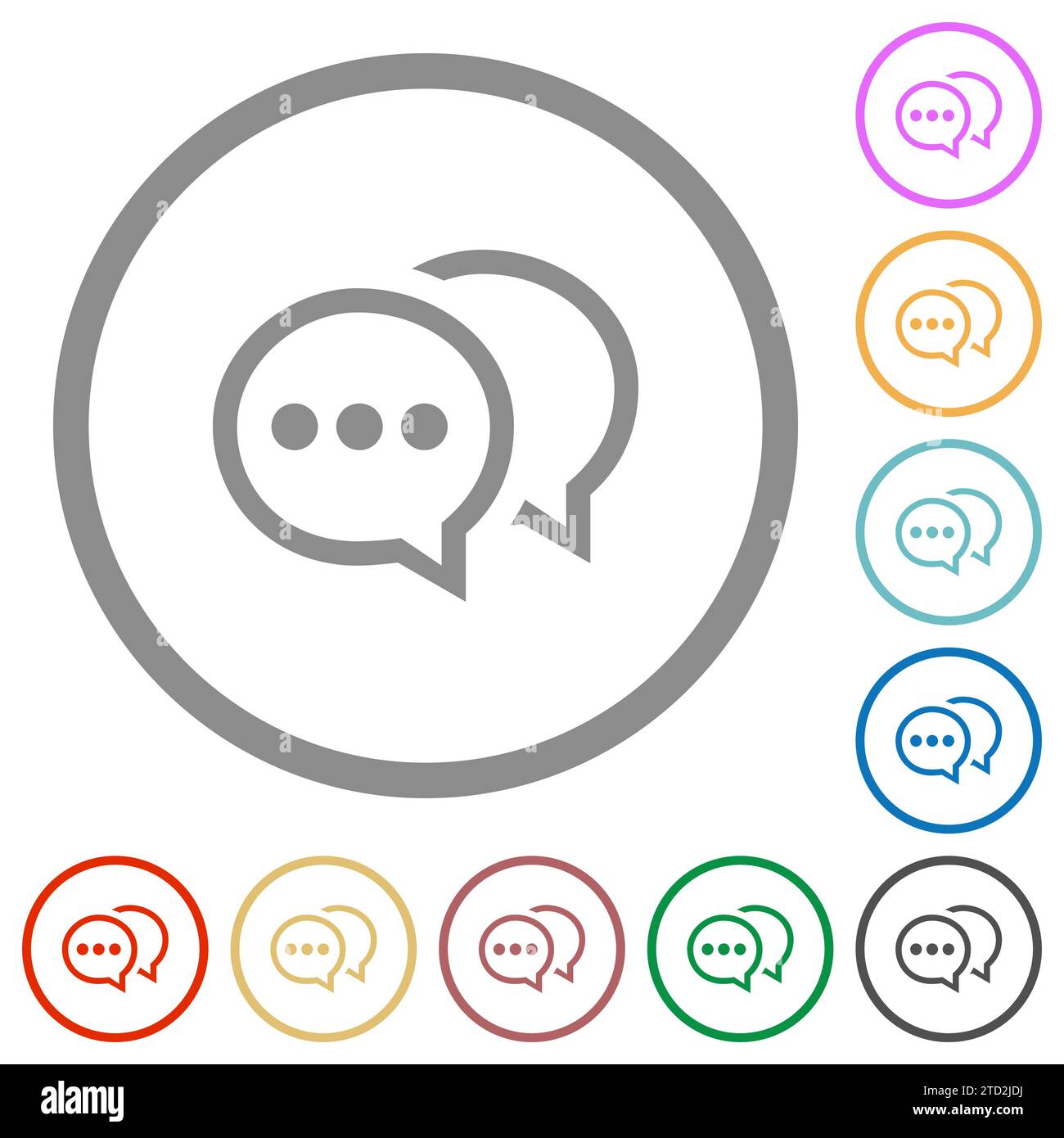 Two oval active chat bubbles outline flat color icons in round outlines ...