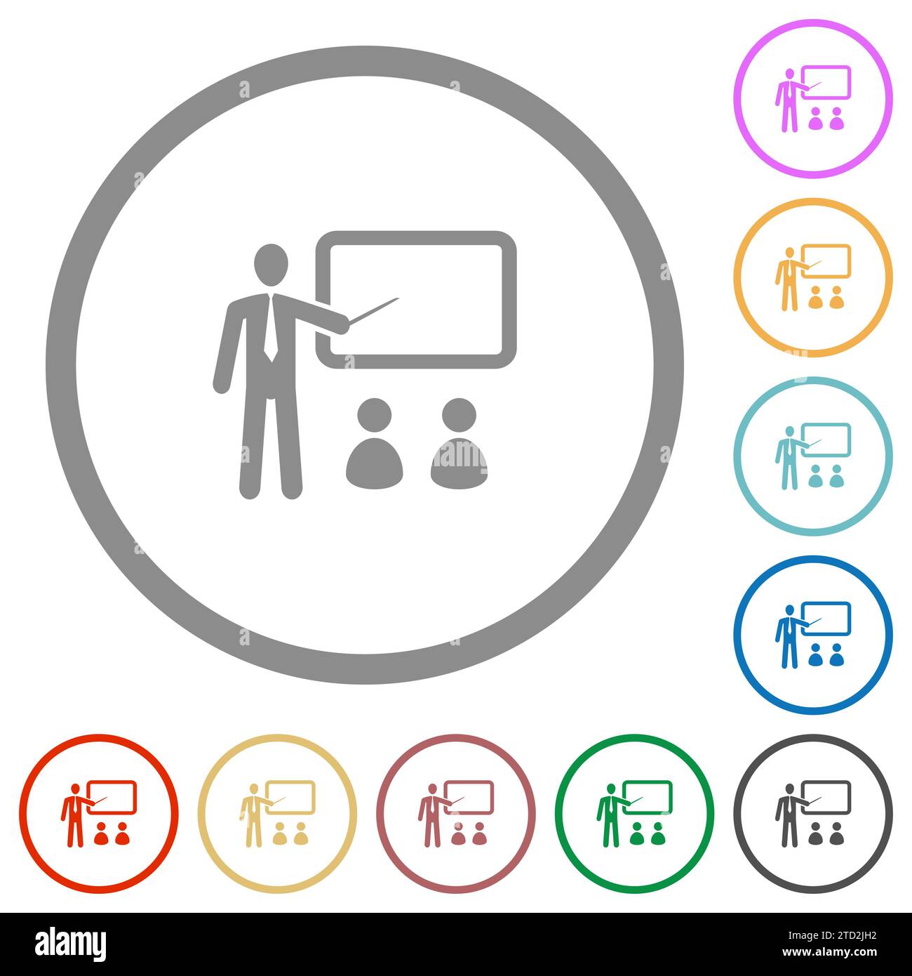 Training with students flat color icons in round outlines on white ...