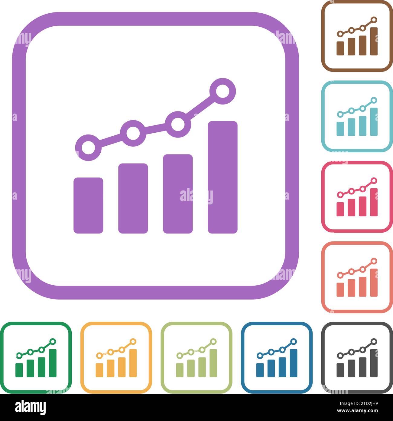 Bar graph with circles and lines simple icons in color rounded square ...