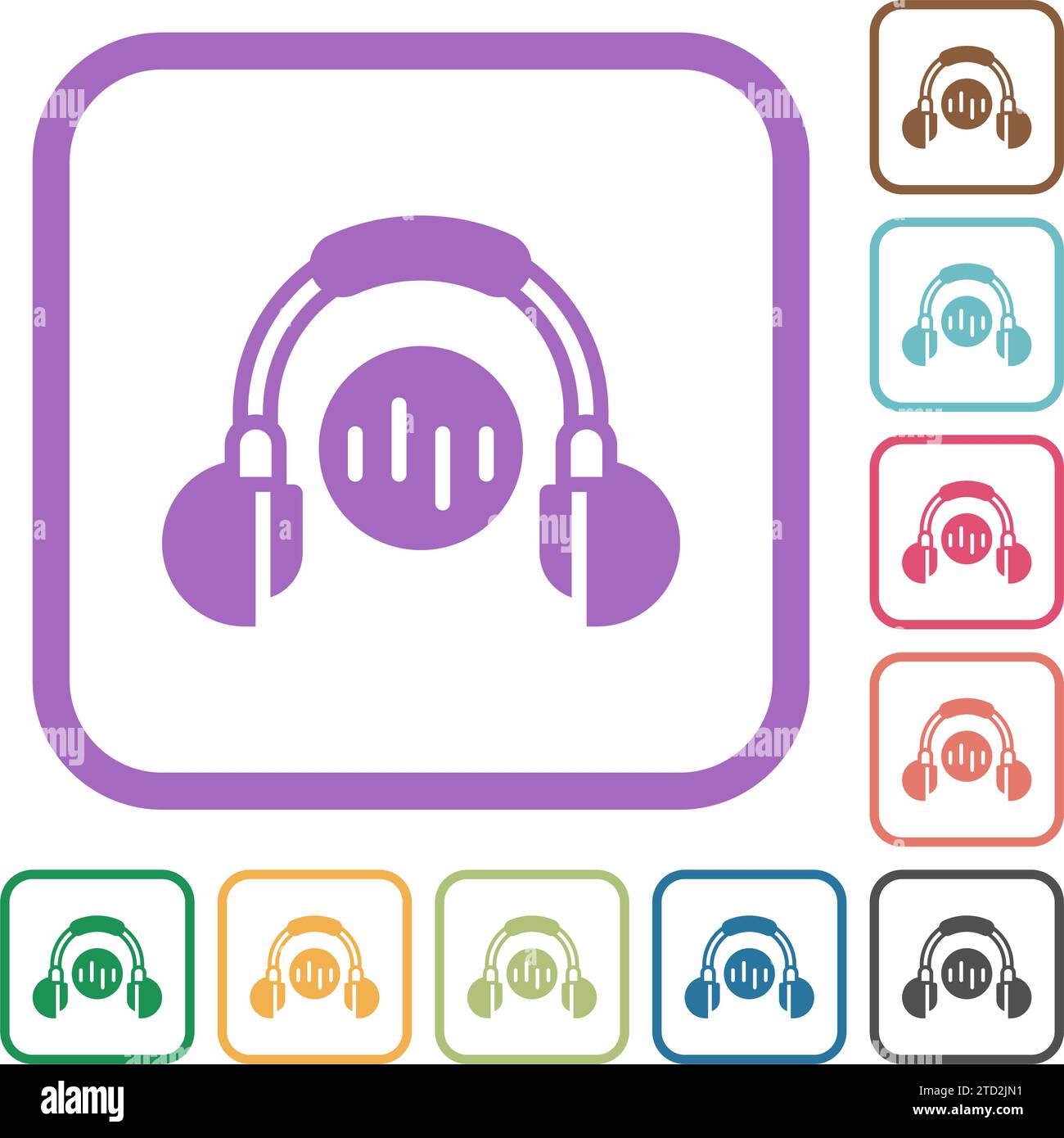 Music listening simple icons in color rounded square frames on white ...