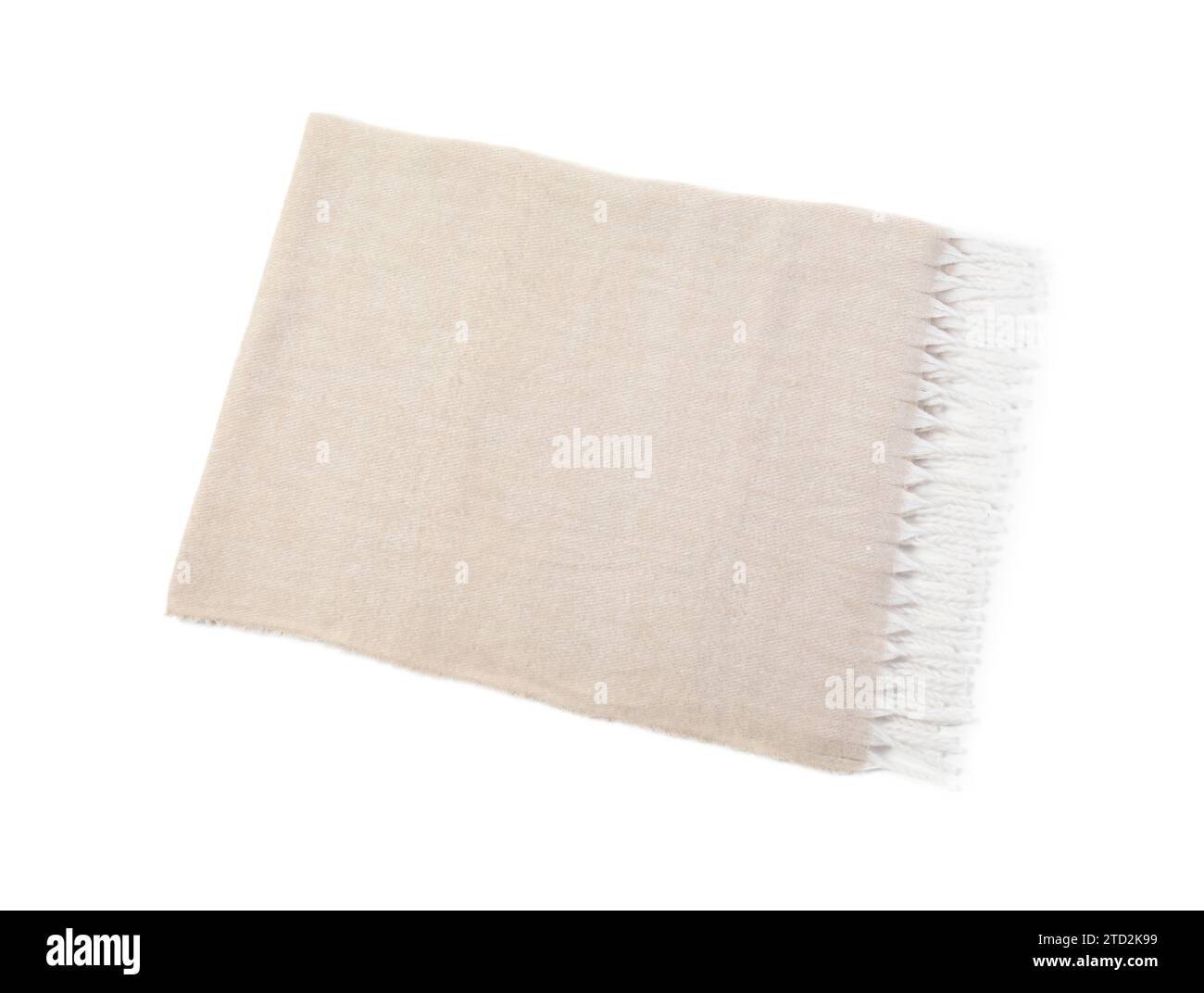 Beautiful beige blanket isolated on white, top view Stock Photo - Alamy