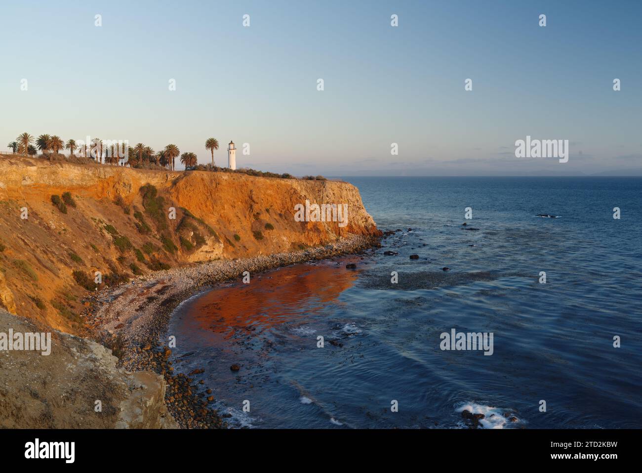 Panoramic image of the vintage Point Vicente Lighthouse in Rancho Palos Verdes shown at dusk ...