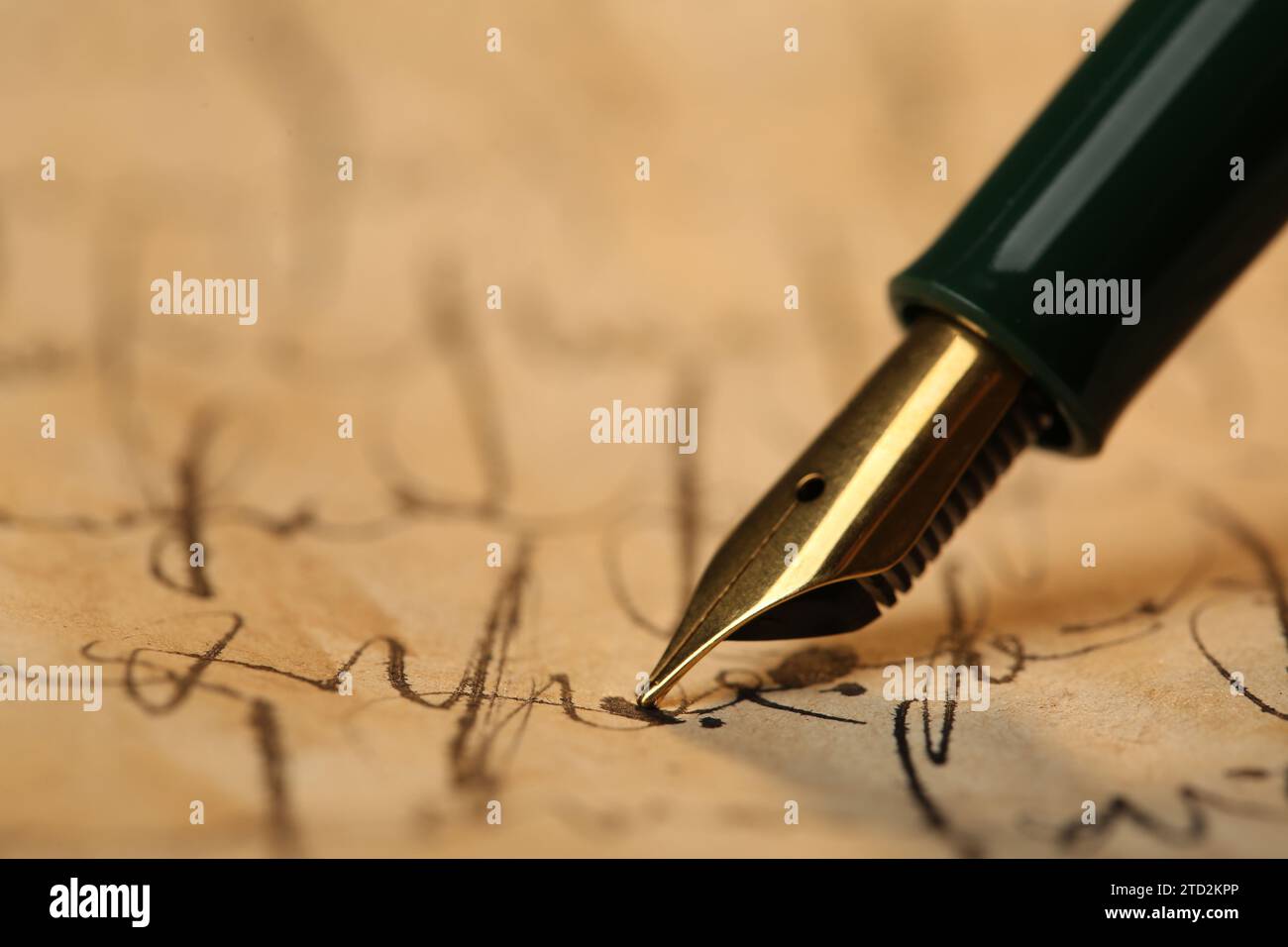 Writing letter with beautiful fountain pen, closeup Stock Photo - Alamy