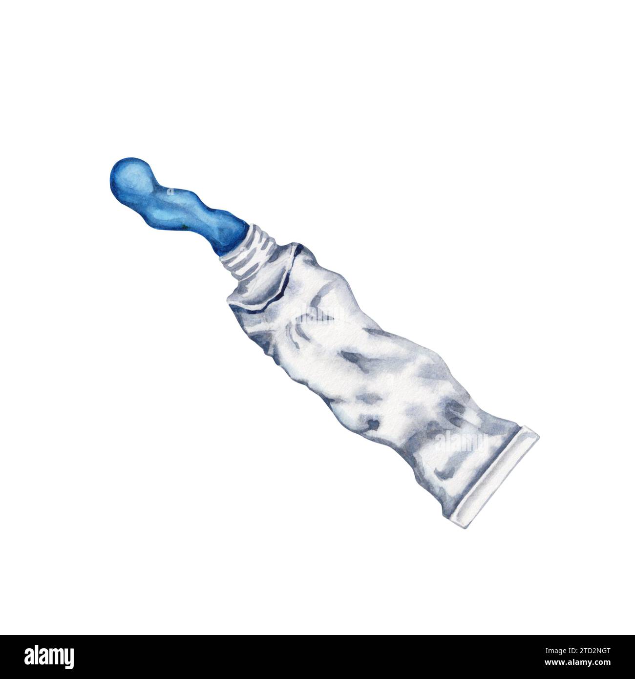 Squeezed Paint Tube with Blue paint spilled out. Top view of the art ...