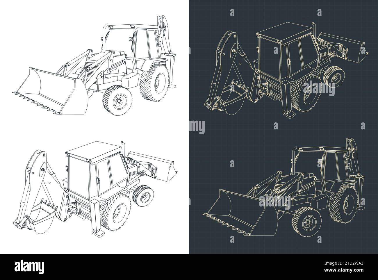 Stylized vector illustrations of blueprints of backhoe loader Stock ... Stylized vector illustrations of blueprints of backhoe loader Stock ...