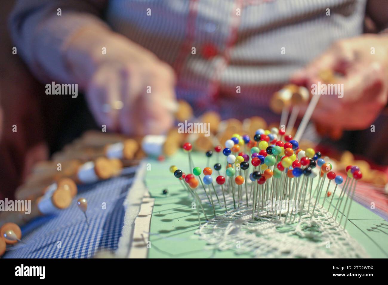 Timeless Craft: Octogenarian Creating Bobbin Lace at Home Stock Photo ...