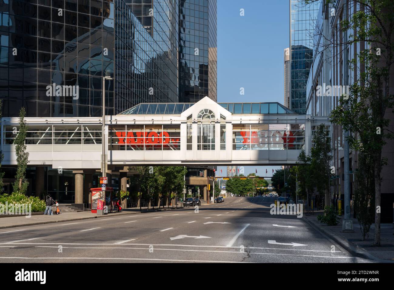 Yahoo sign on the pedestrian bridge at Stephen Avenue Mall in downtown ...