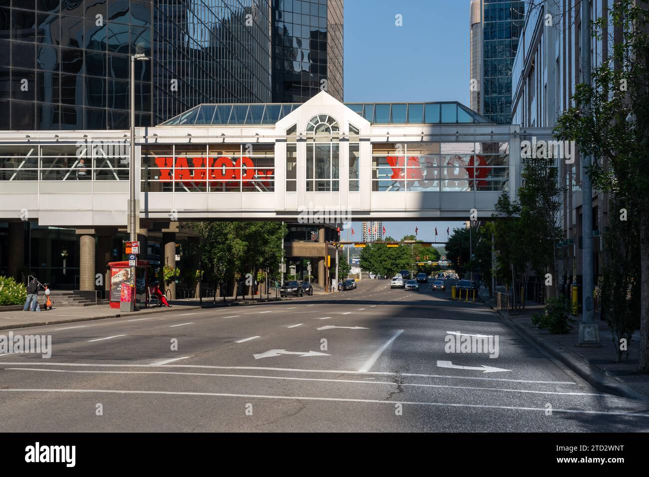 Yahoo sign on the pedestrian bridge at Stephen Avenue Mall in downtown ...