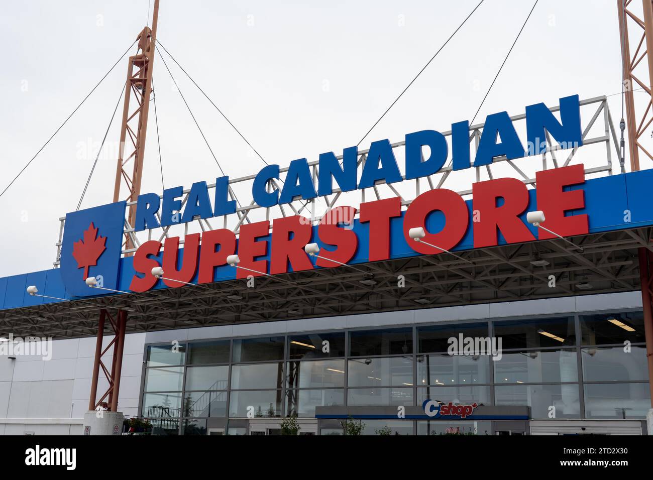 Closeup of the Real Canadian Superstore sign on the building is shown ...