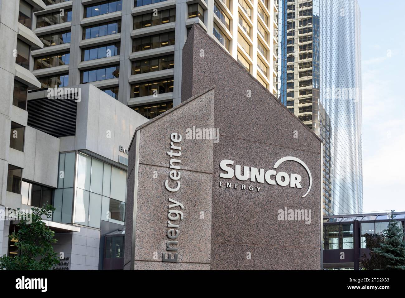 Suncor Energy sign outside headquarter in downtown Calgary, Alberta ...
