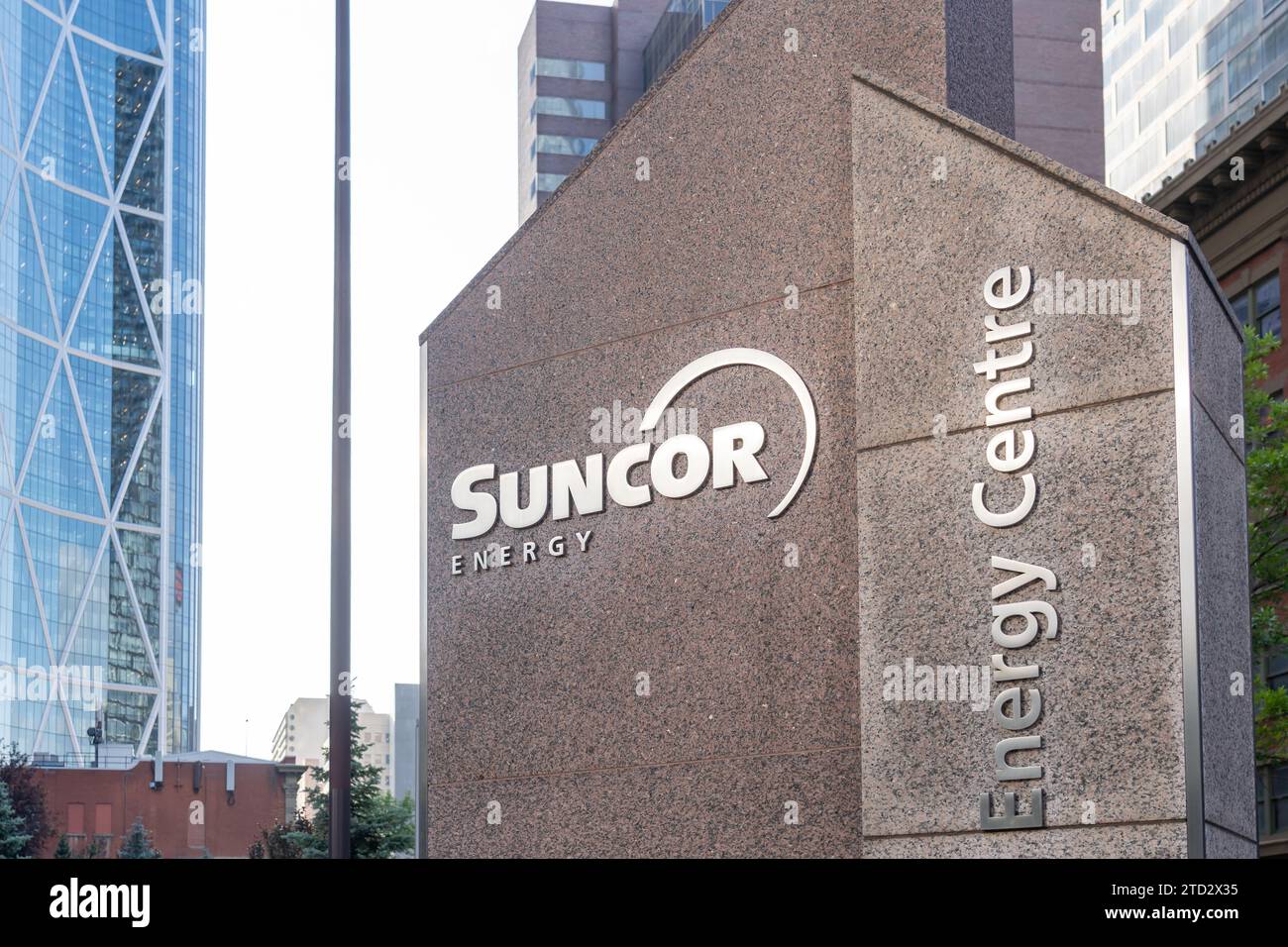 Suncor Energy sign outside headquarter in downtown Calgary, Alberta ...