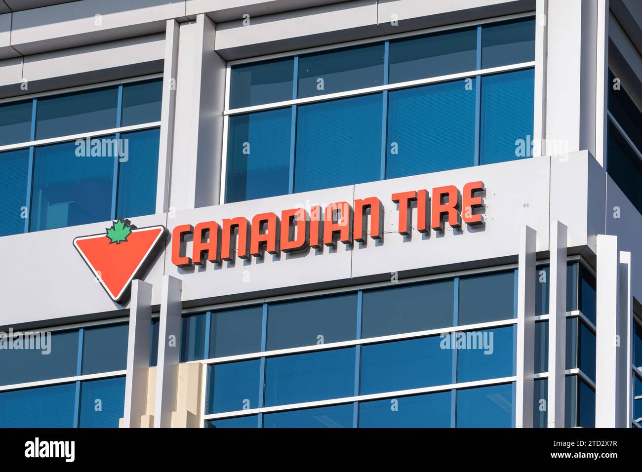Canadian Tire logo and sign on the building at Canadian Tire Corporation Calgary campus, Alberta ...