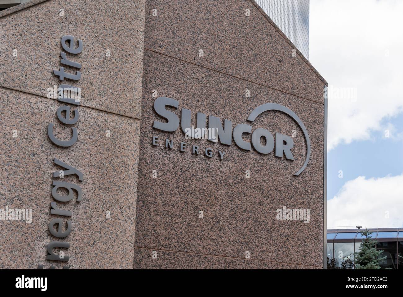 Suncor Energy sign outside headquarter in downtown Calgary, Alberta ...