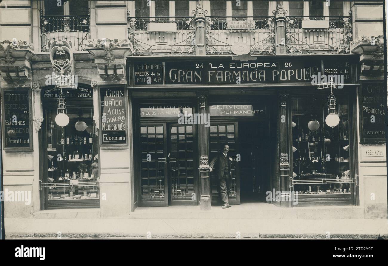 Madrid, 1909. "La Europa", Great Popular Pharmacy. Cross 24, 26. Credit ...