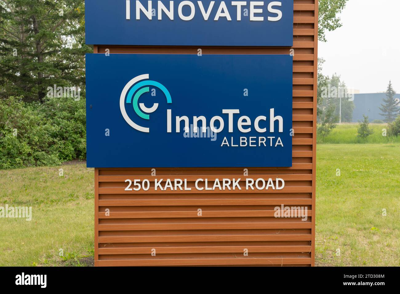 InnoTech Alberta headquarters sign is seen at 250 Karl Clark Rd NW, Edmonton, Alberta, Canada ...