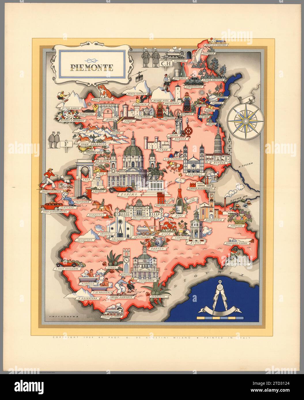 Illustrated map of piemonte hi-res stock photography and images - Alamy