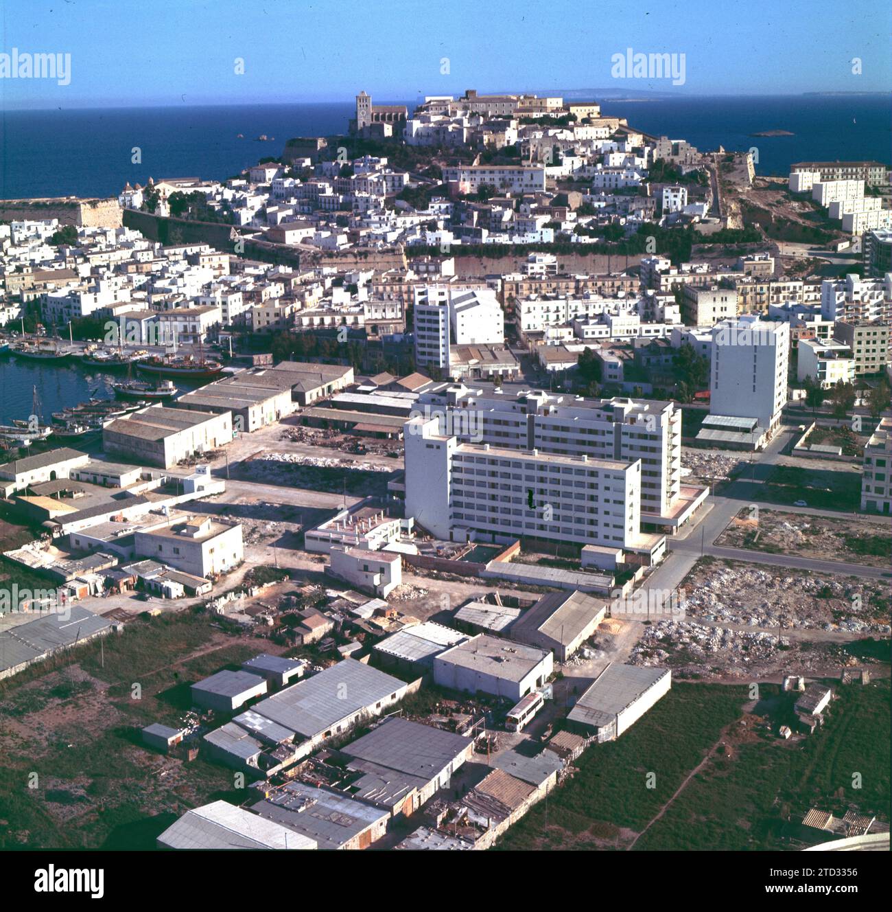 04/25/2019. Ibiza, June 1969. Views of Ibiza taken from a helicopter ...