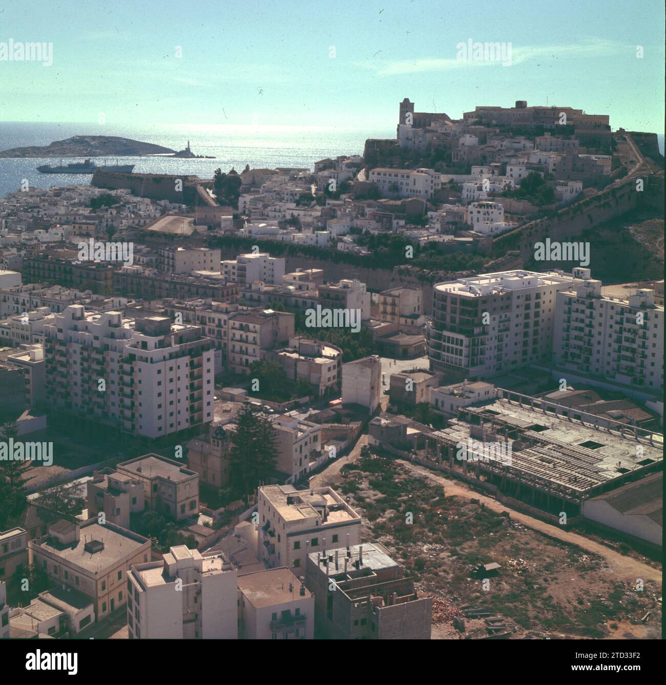 04/25/2019. Ibiza, June 1969. Views of Ibiza taken from a helicopter ...