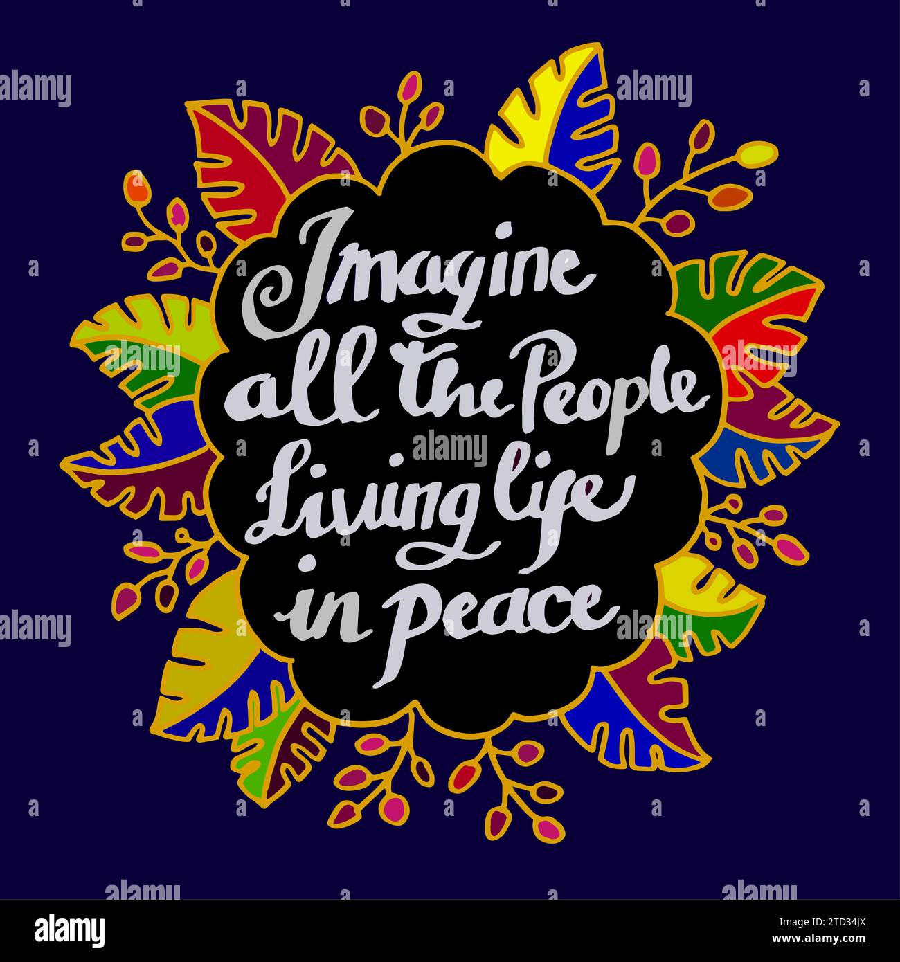 Hand lettering motivational quote of peace illustration vector Stock ...